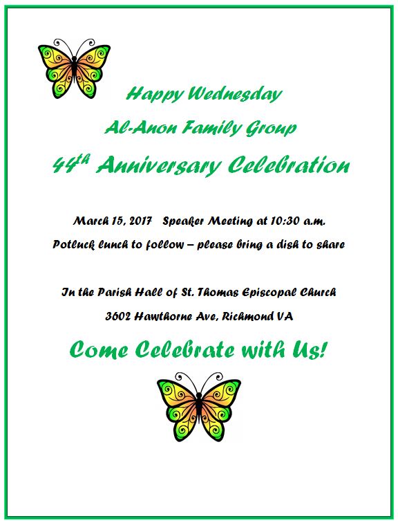 Happy Wednesday Potluck Lunch | Virginia Al-Anon/Alateen